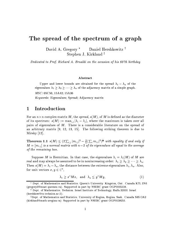 (PDF) The spread of the spectrum of a graph