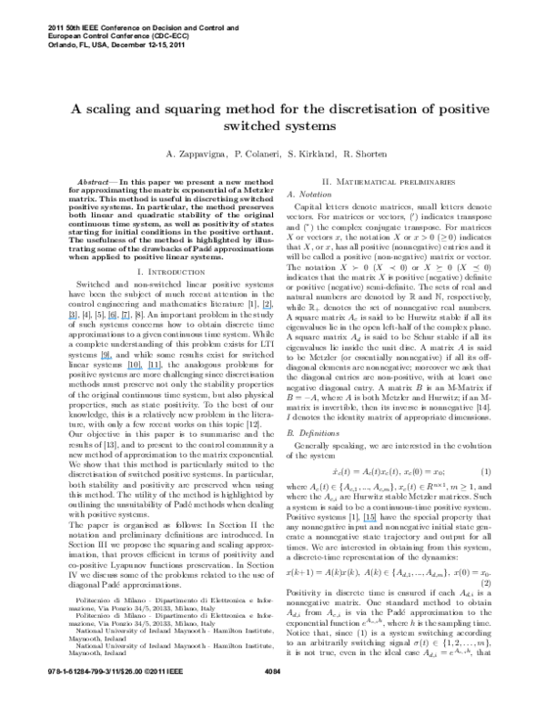 (PDF) A scaling and squaring method for the discretisation of positive switched systems