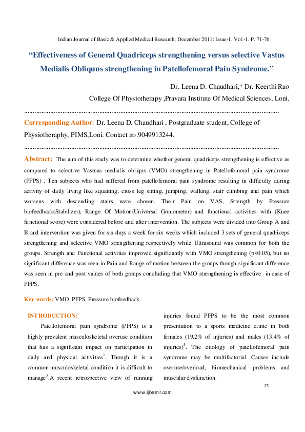 Pdf Effectiveness Of General Quadriceps Strengthening Versus