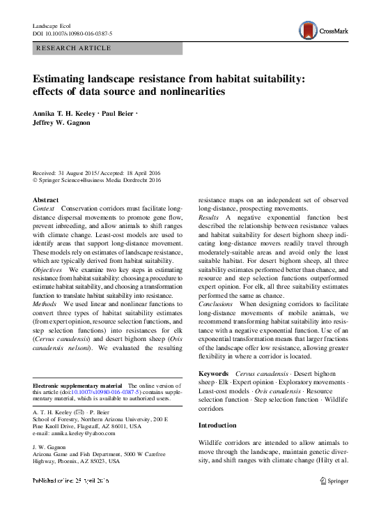 (PDF) Estimating landscape resistance from habitat suitability: effects ...