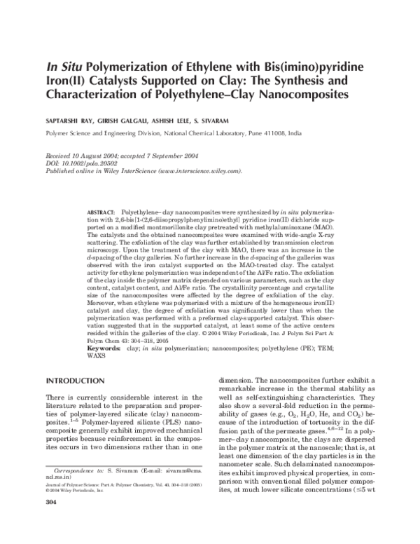(PDF) In situ polymerization of ethylene with bis(imino)pyridine iron ...