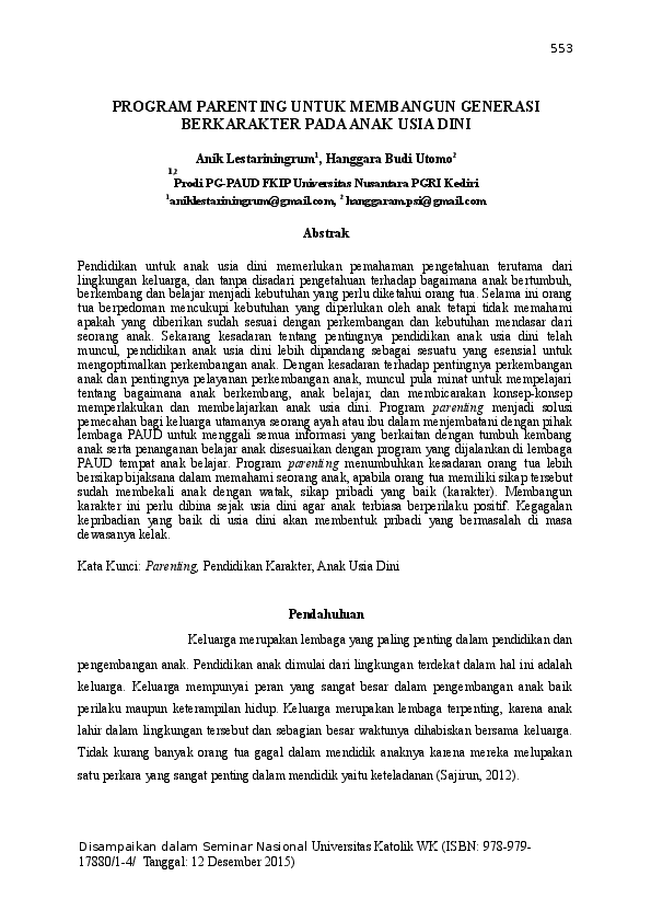 (DOC) Program Parenting Untuk Membangun Generasi Berkarakter Pada Anak Usia Dini.docx