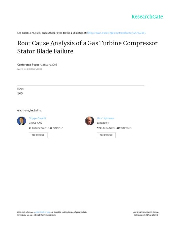 (PDF) Root Cause Analysis of a Gas Turbine Compressor Stator Blade Failure