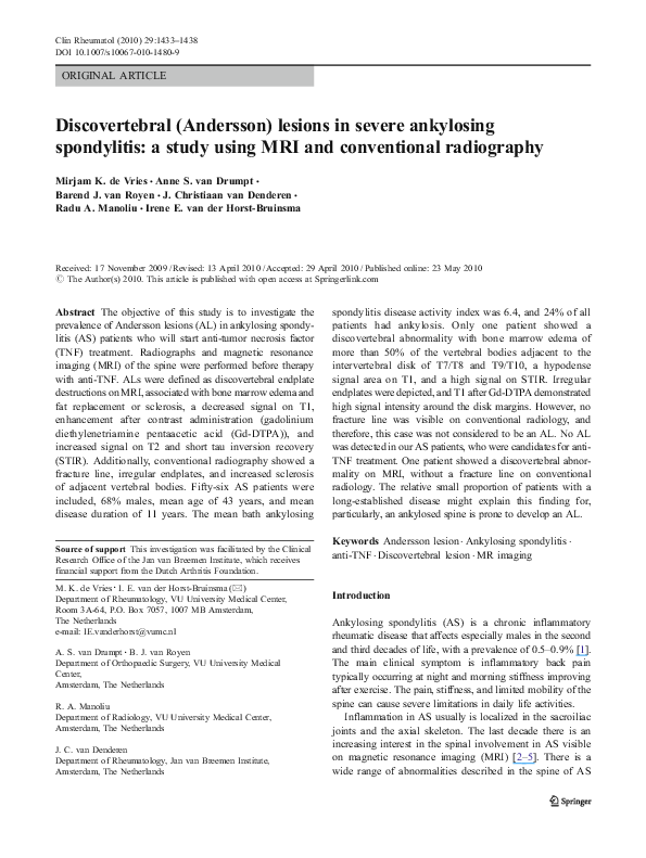 (PDF) Discovertebral (Andersson) lesions in severe ankylosing ...