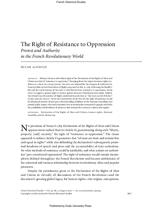 (PDF) The Right of Resistance to Oppression: Protest and Authority in ...