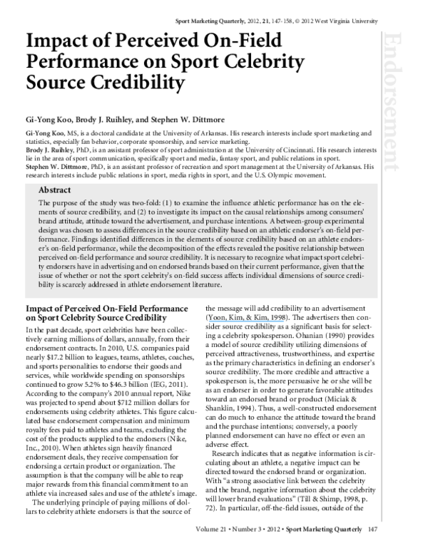 (PDF) Impact of Perceived On-Field Performance on Sport Celebrity ...