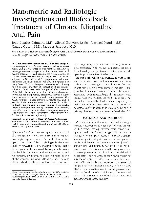 (PDF) Manometric and radiologic investigations and biofeedback ...