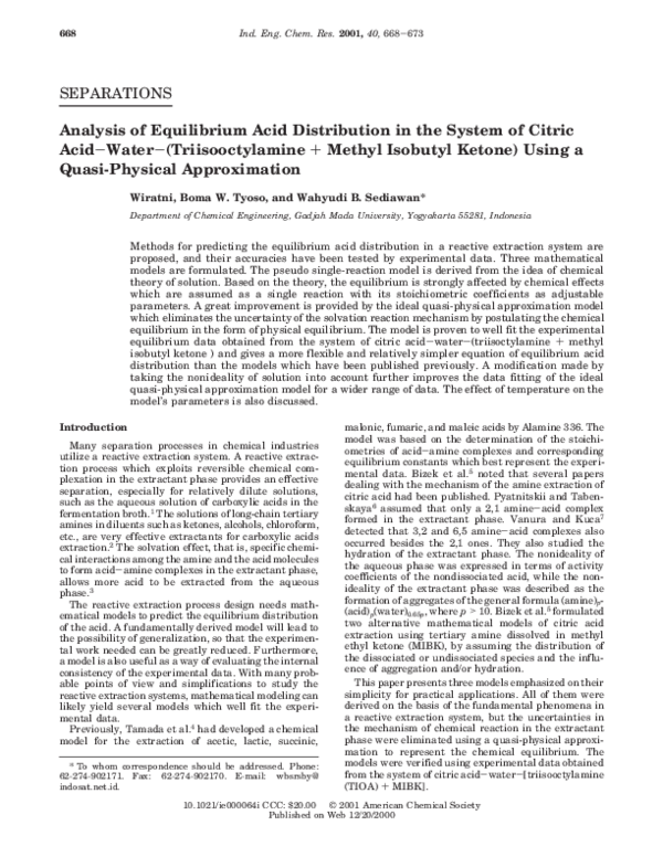 (PDF) Analysis of Equilibrium Acid Distribution in the System of Citric ...