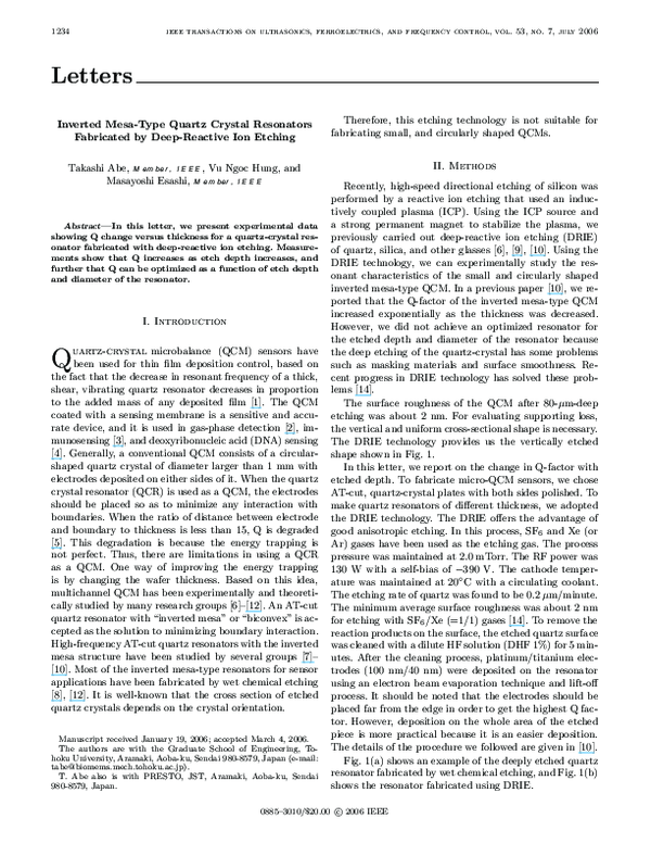 (PDF) Inverted mesa-type quartz crystal resonators fabricated by deep ...