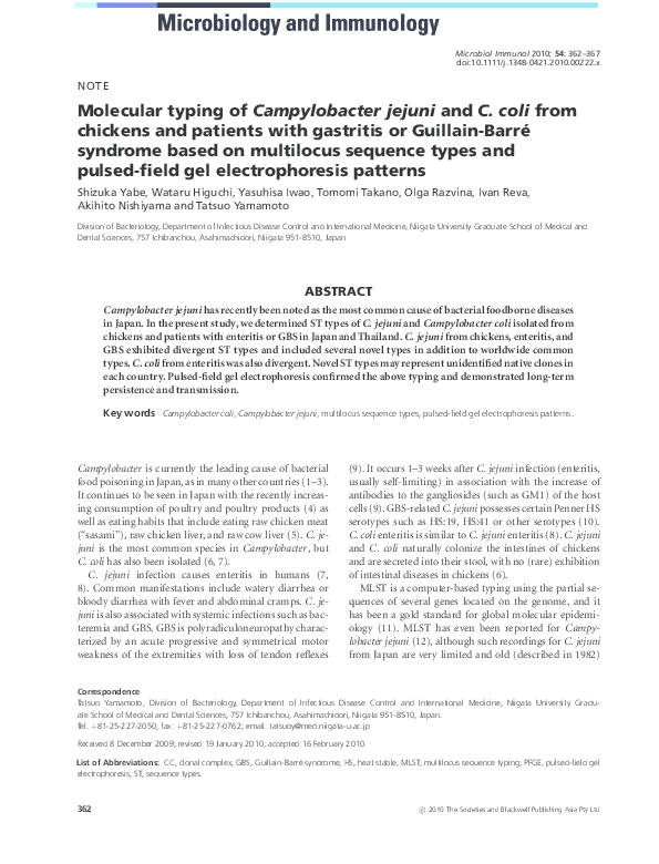 (PDF) Molecular typing of Campylobacter jejuni and C. coli from chickens and patients with ...