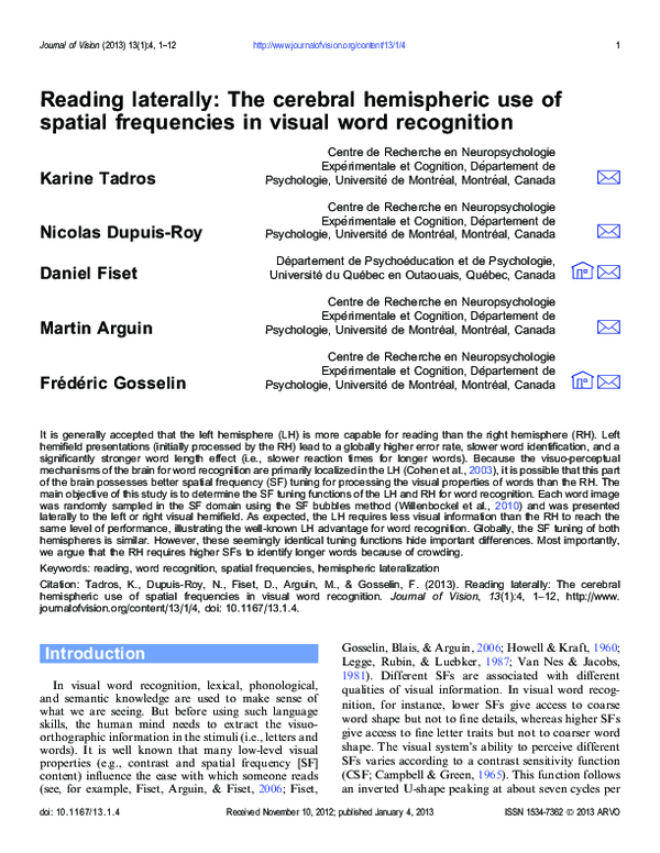 (PDF) Reading laterally: The cerebral hemispheric use of spatial ...