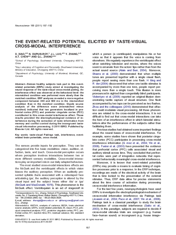 (PDF) The event-related potential elicited by taste-visual cross-modal ...