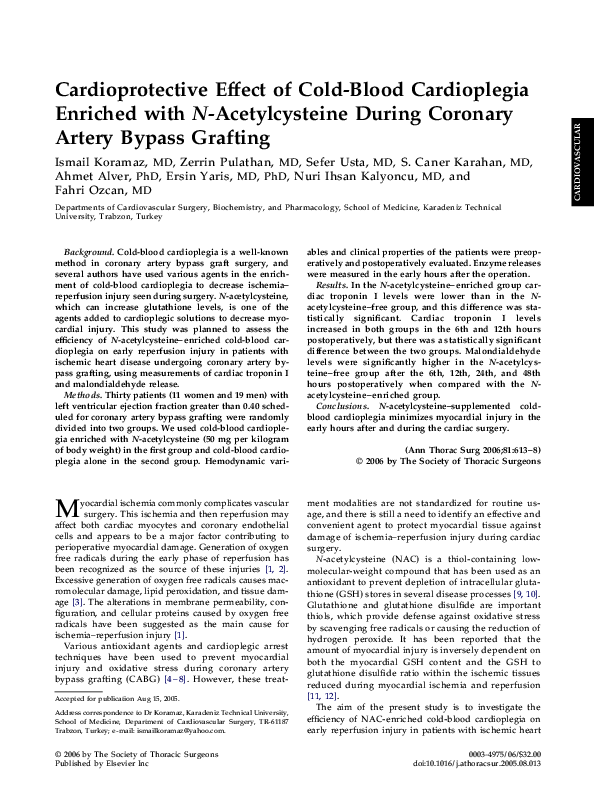 (PDF) Cardioprotective Effect of Cold-Blood Cardioplegia Enriched with ...