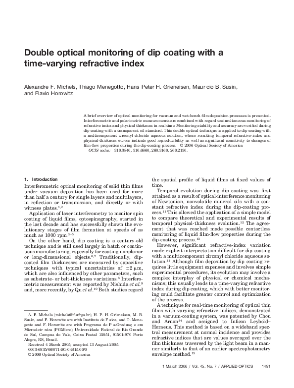 (PDF) Double Optical Monitoring in Dip Coating
