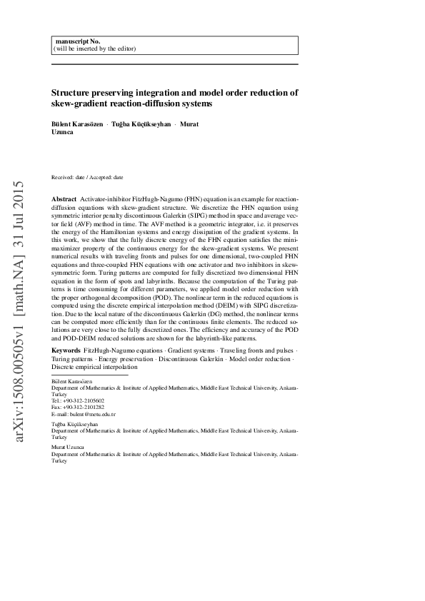 Pdf Structure Preserving Integration And Model Order Reduction Of Skew Gradient Reaction