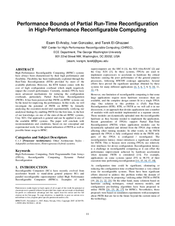 Pdf Performance Bounds Of Partial Run Time Reconfiguration In High Performance Reconfigurable