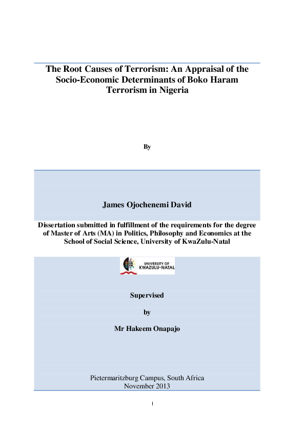 (PDF) The Root Causes of Terrorism: An Appraisal of the Socio- Economic Determinants of Boko ...