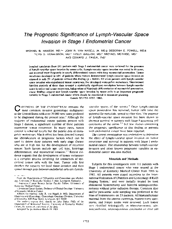 (PDF) The prognostic significance of lymph-vascular space invasion in ...