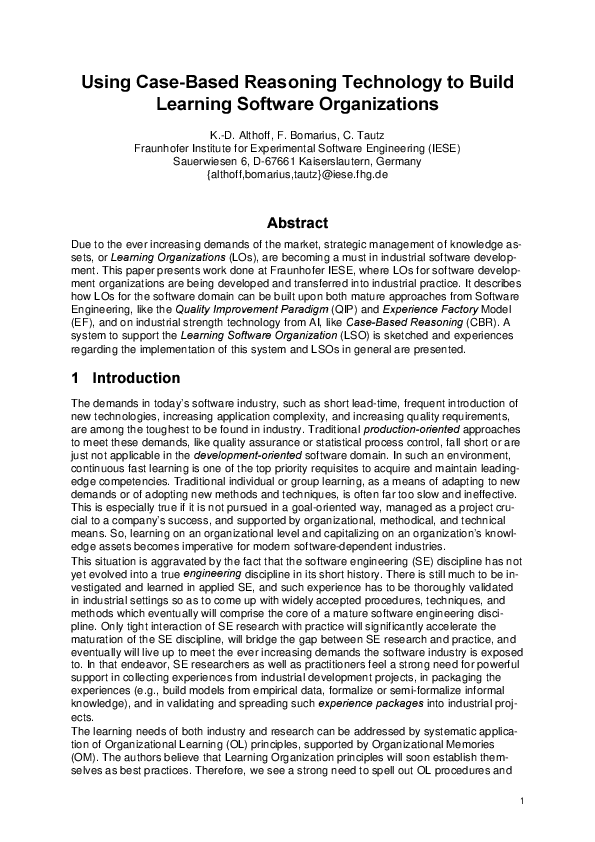 (PDF) Using Case-Based Reasoning Technology to Build Learning Software ...