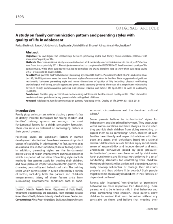 (PDF) A study on family communication pattern and parenting styles with ...