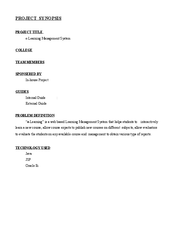 (DOC) PROJECT SYNOPSIS PROJECT TITLE e-Learning Management System ...
