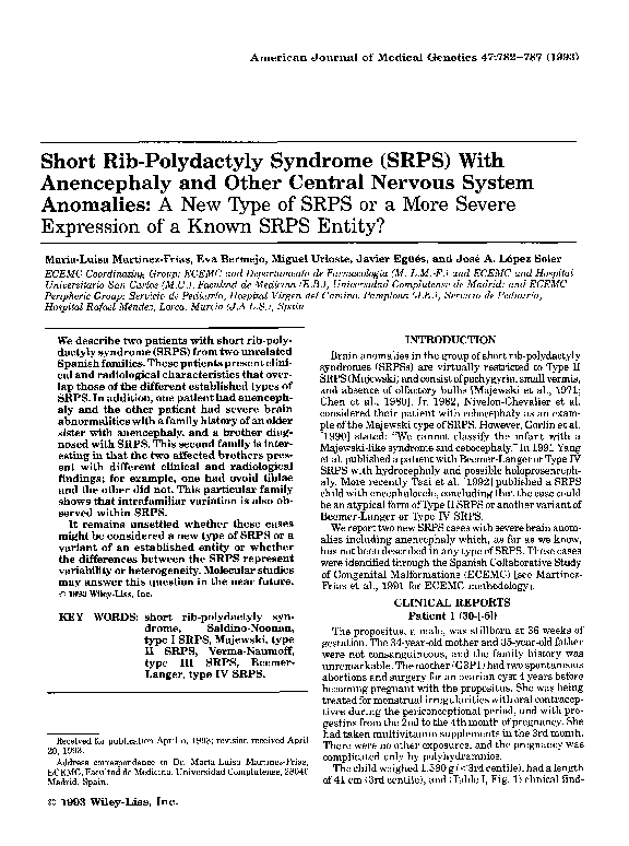 (PDF) Short rib-polydactyly syndrome (SRPS) with anencephaly and other ...