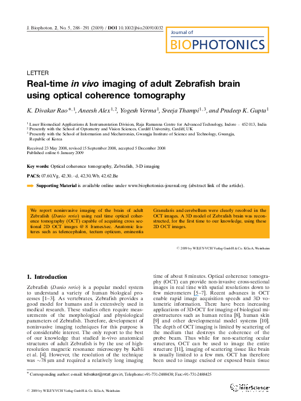 (PDF) Real-time in vivo imaging of adult Zebrafish brain using optical ...