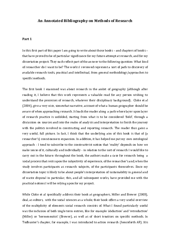 (PDF) An Annotated Bibliography on Methods of Research