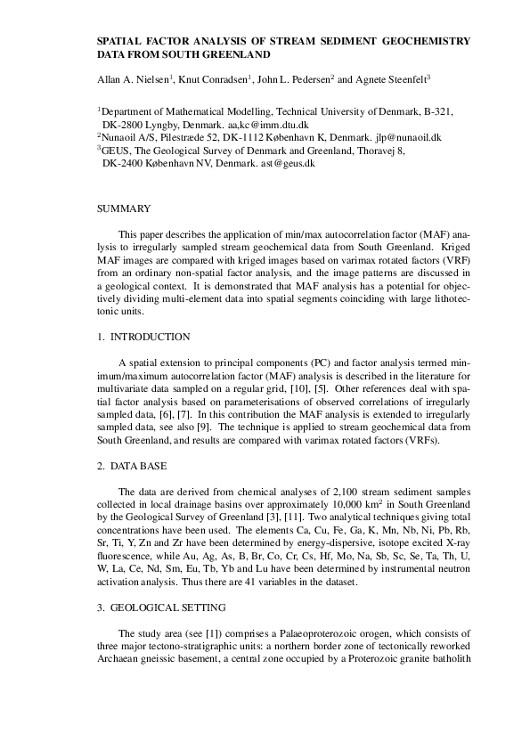 (PDF) Spatial Factor Analysis of Stream Sediment Geochemistry Data from South Greenland