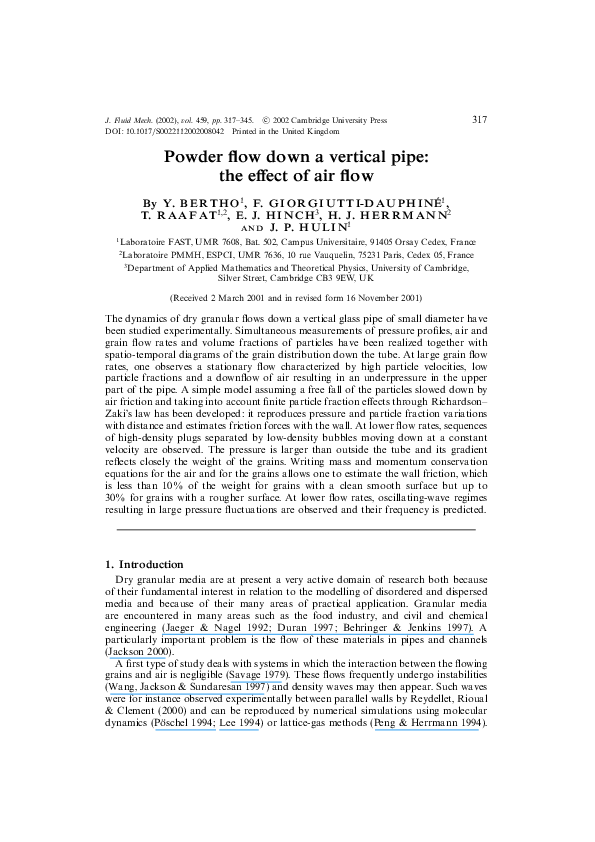 (PDF) Powder flow down a vertical pipe: the effect of air flow