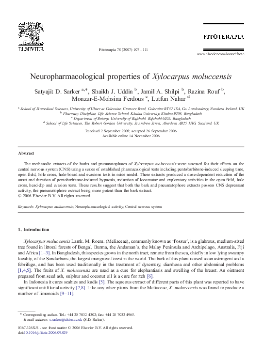 (PDF) Neuropharmacological properties of Xylocarpus moluccensis