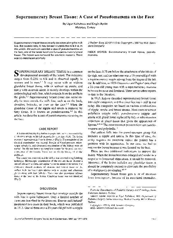 (PDF) Supernumerary breast tissue: A case of pseudomamma on the face