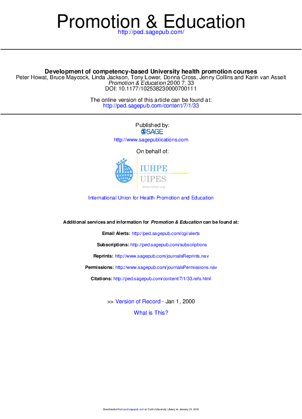 (PDF) Development of competency-based University health promotion courses