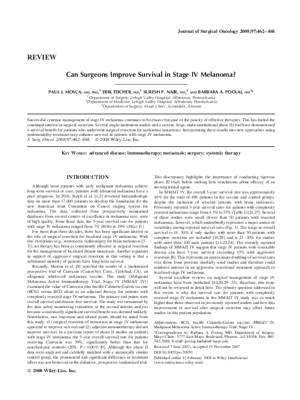 (PDF) Can surgeons improve survival in stage IV melanoma?