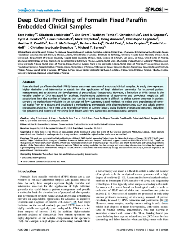 (PDF) Deep Clonal Profiling of Formalin Fixed Paraffin Embedded ...