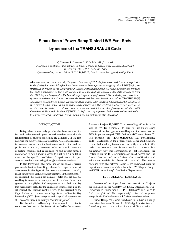 (PDF) Simulation of Power Ramp Tested LWR Fuel Rods by means of the ...