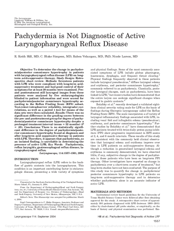 (PDF) Pachydermia is Not Diagnostic of Active Laryngopharyngeal Reflux ...