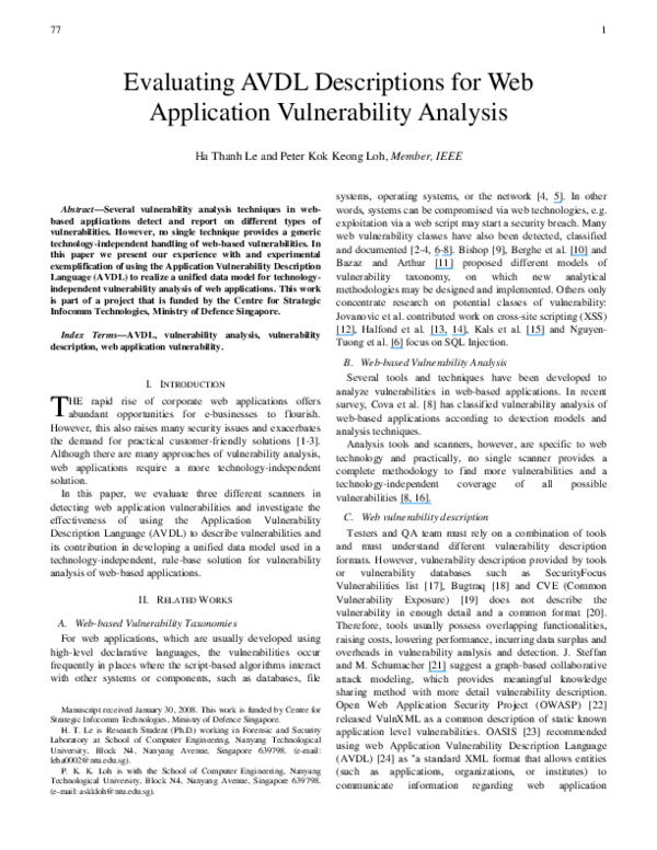 (PDF) Evaluating AVDL descriptions for web application vulnerability ...