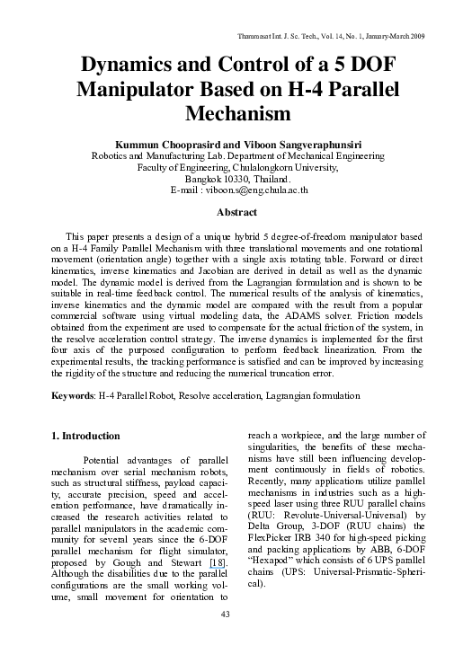(PDF) Dynamics and control of a 5DOF manipulator based on an H-4 ...