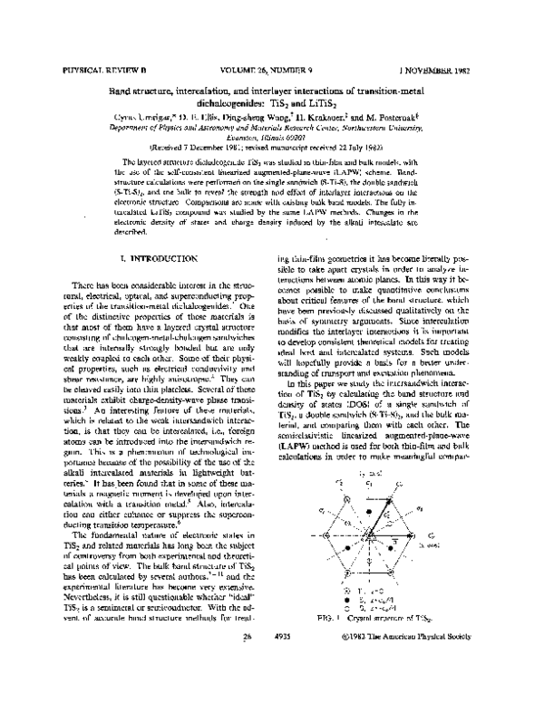 (PDF) Band structure, intercalation, and interlayer interactions of transition-metal ...