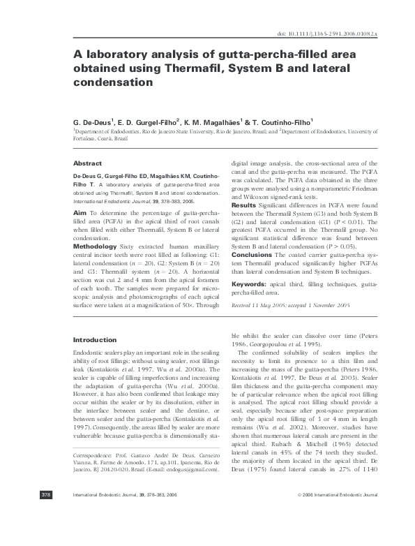 (PDF) A laboratory analysis of gutta-percha-filled area obtained using ...