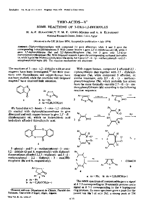 (PDF) Thio-acids—V Some reactions of 3-oxo-1,2-dithioles