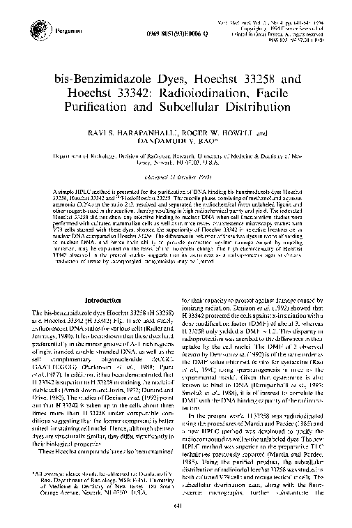 (PDF) bis-benzimidazole dyes, Hoechst 33258 and Hoechst 33342 ...