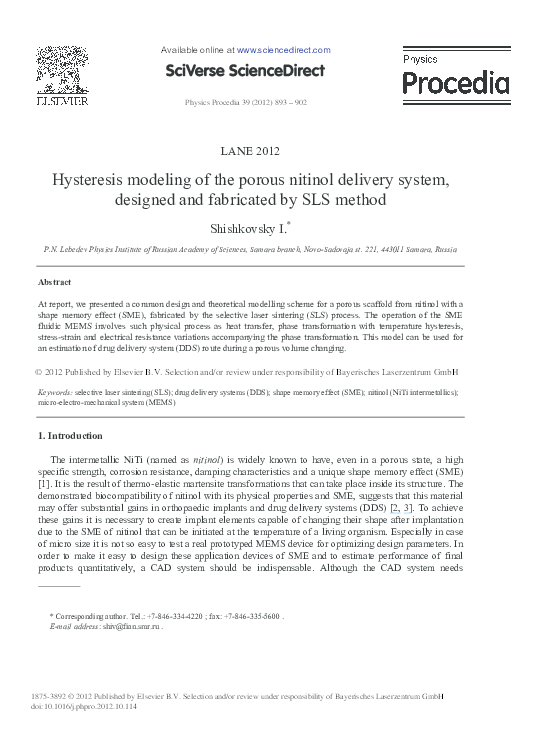 (PDF) Hysteresis Modeling of the Porous Nitinol Delivery System ...