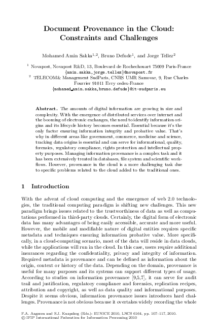 (PDF) Document Provenance in the Cloud: Constraints and Challenges