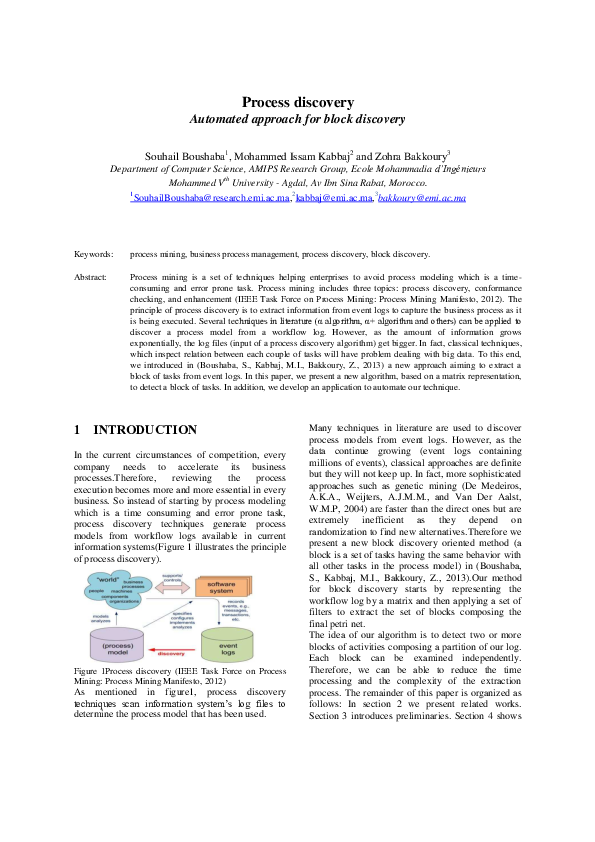 (PDF) Process Discovery - Automated Approach for Block Discovery