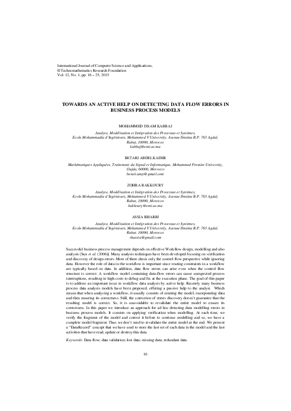 (PDF) Towards an active help on detecting data flow errors in business process models