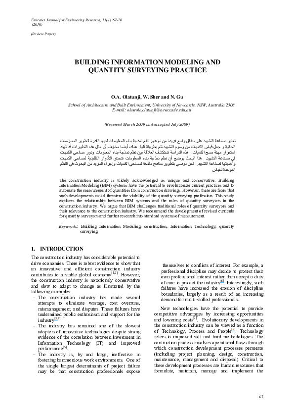 (PDF) Building information modeling and quantity surveying practice