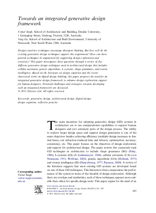 Pdf Towards An Integrated Generative Design Framework
