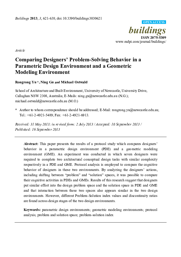 (PDF) Comparing Designers’ Problem-Solving Behavior in a Parametric Design Environment and a ...